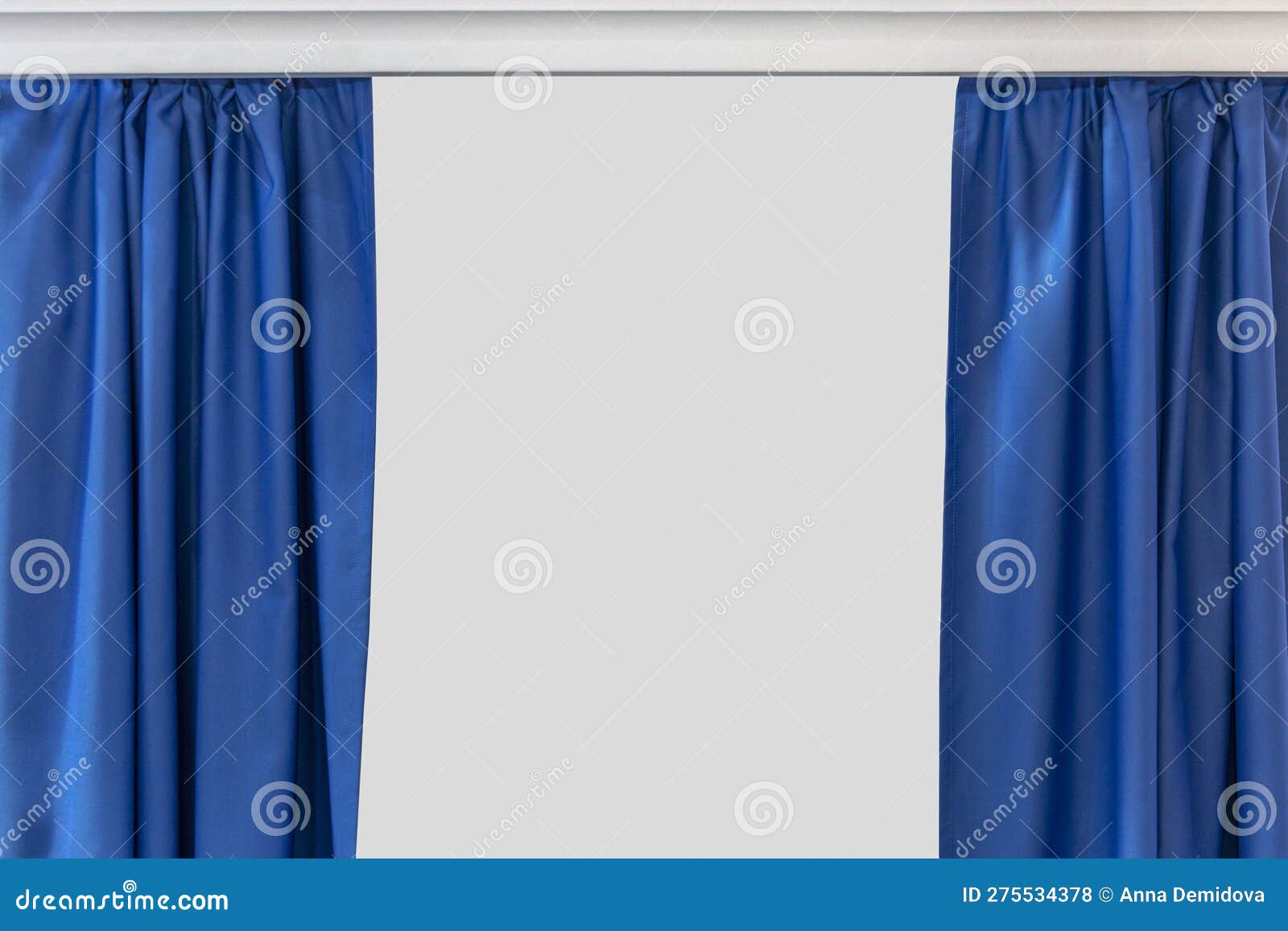 Parted Bright Blue Curtains on the Cornice with Space for Text Isolated ...