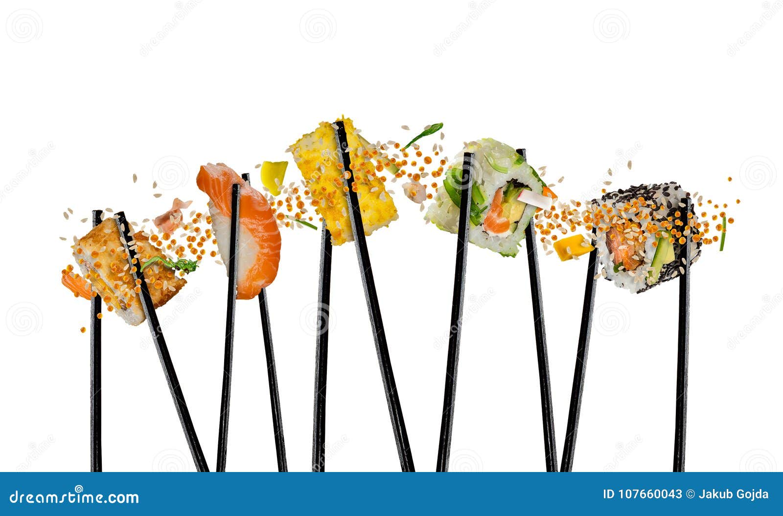 Partes De Sushi Com Hashis De Madeira, Separadas No Backg Branco Imagem ...