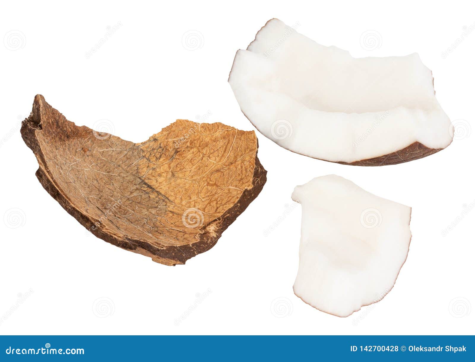 Partes Do Coco Isoladas No Fundo Branco Com Trajeto De Grampeamento ...