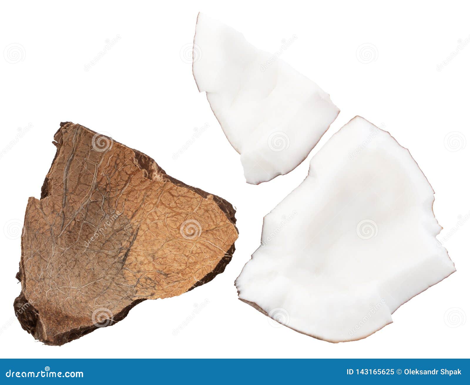 Partes Do Coco Isoladas No Fundo Branco Com Trajeto De Grampeamento ...