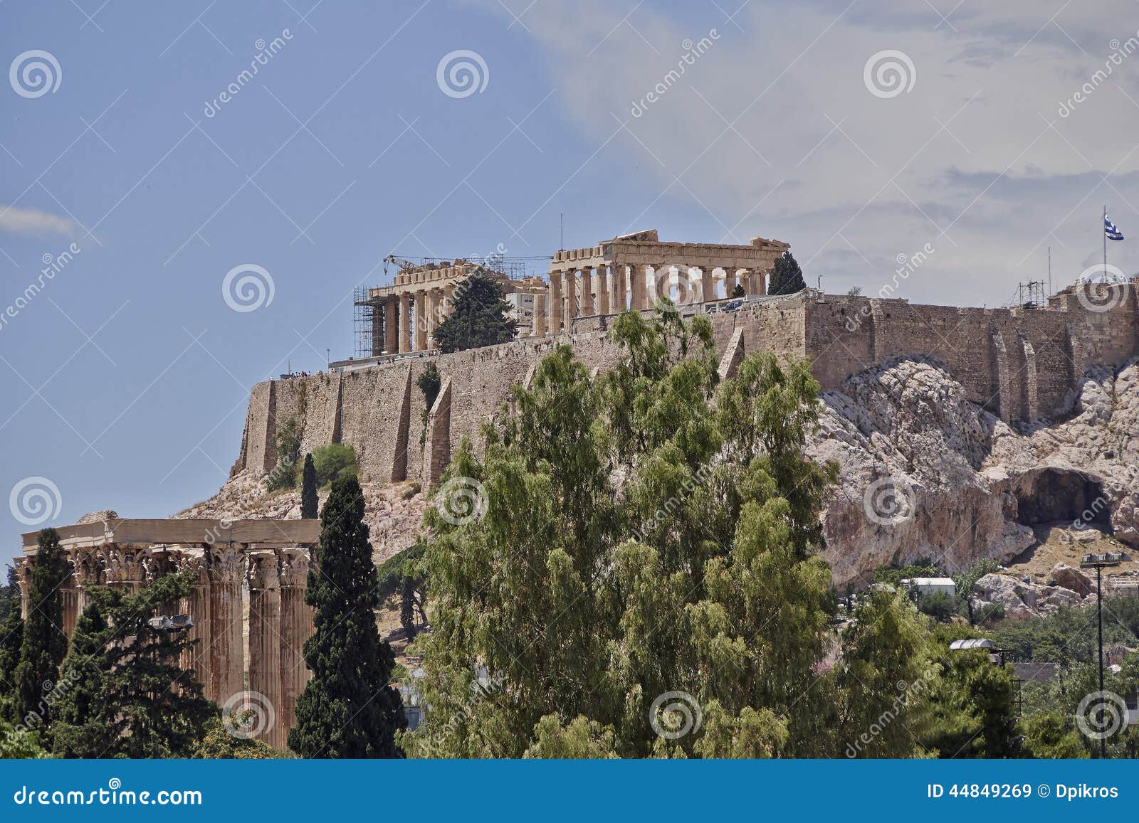 Parthenon on Acropolis and Columns of the Olympian Zeus Stock Image ...