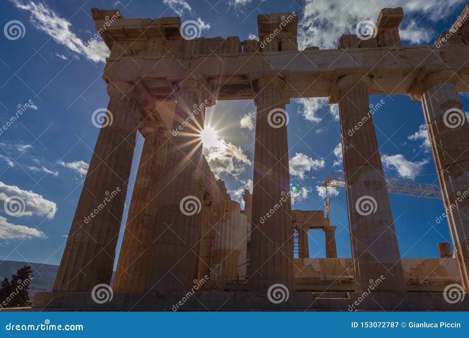 The Parthenon`s Columns in the Acropolis with Sun Rays in the ...