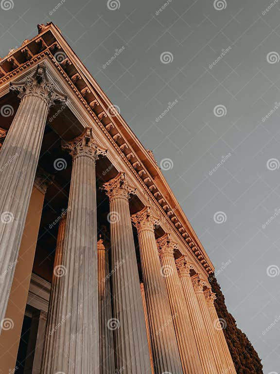 Parthenon Style Facade Building, Vertical, Low Angle View Stock Photo ...
