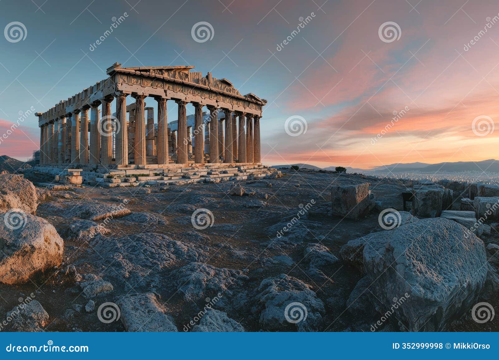 The Parthenon at Sunset a Glorious View of Ancient Athens Merging ...