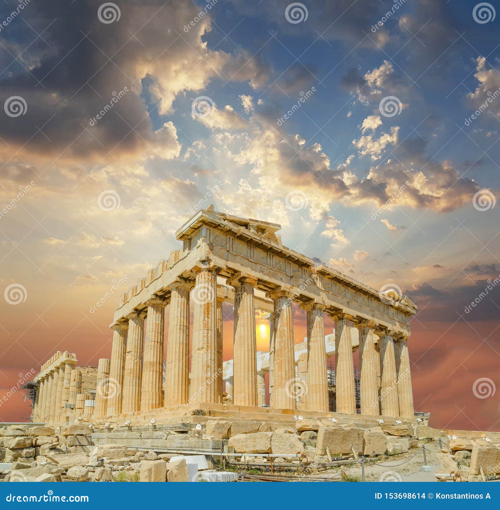 Partheon Athens Greece Sunset Clouds Sun Stock Photo - Image of marble ...