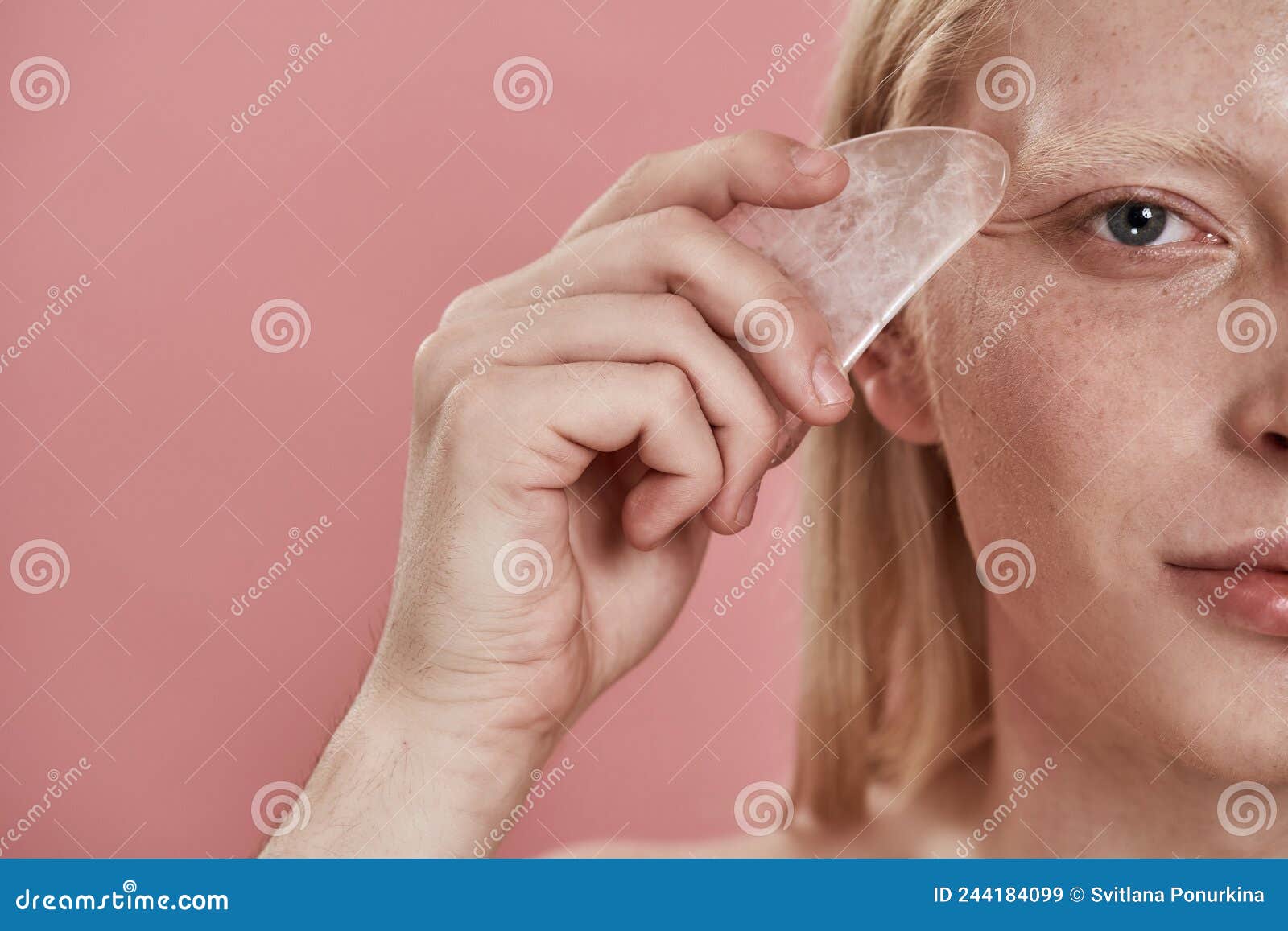 Partial of Caucasian Guy Apply Ice Slice on Face Stock Image - Image of ...