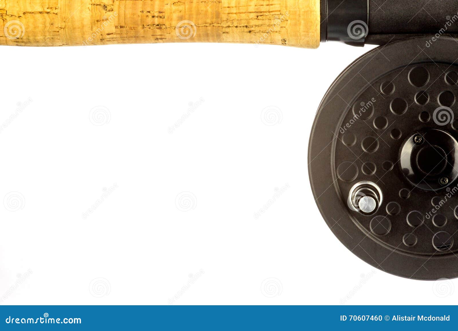 Partial Cork Fishing Rod Handle and Fly Reel on White Stock Photo ...