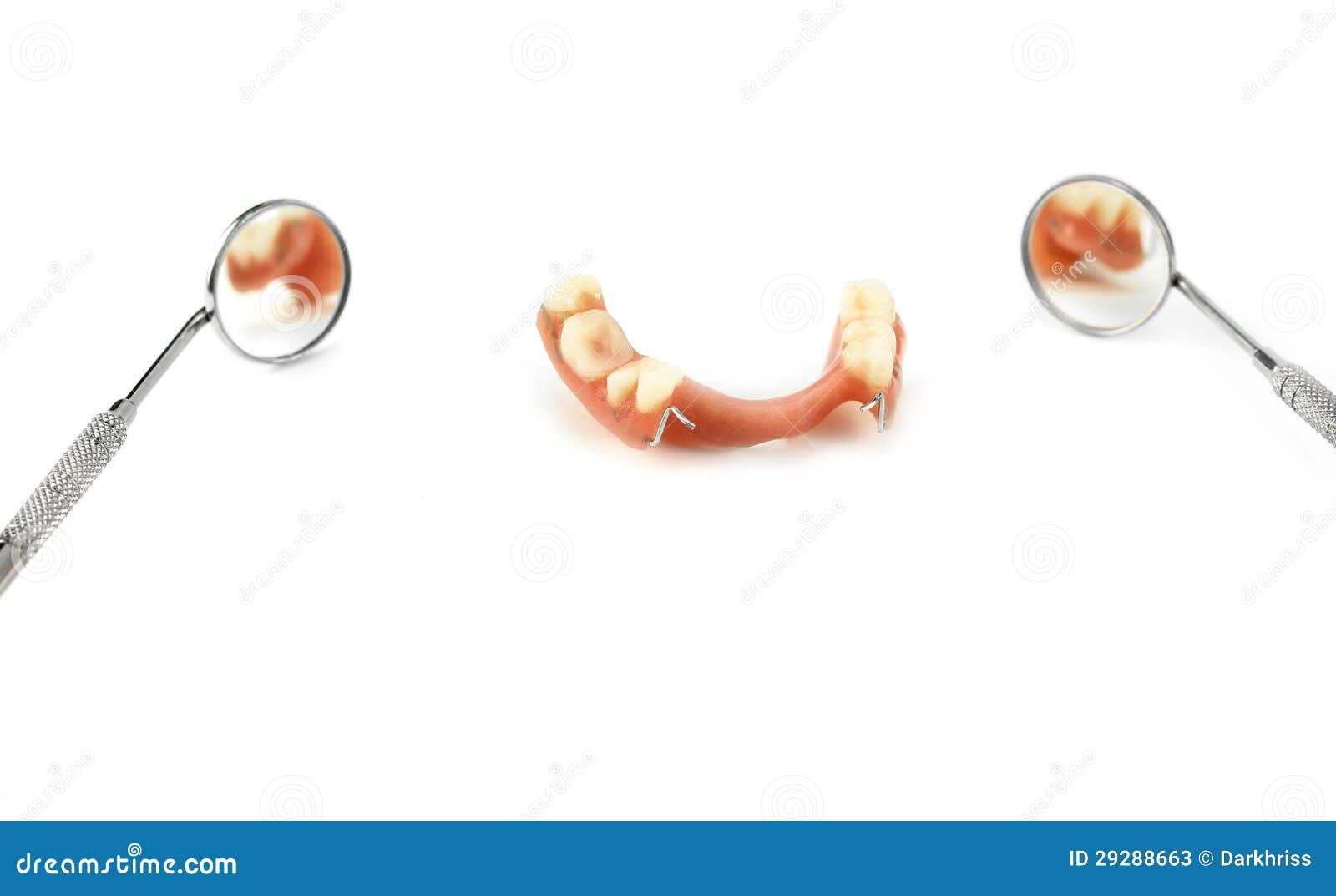 Partial Denture between Two Dental Mirrors Stock Image - Image of ...