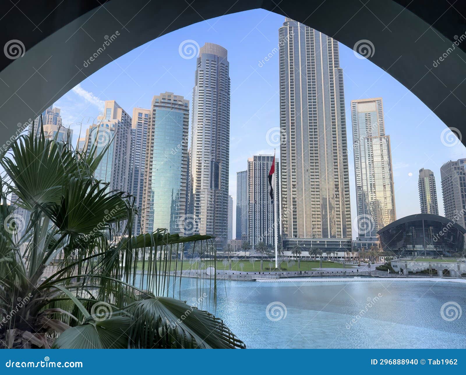 Partial Downtown Dubai with Door Passage Frame in Front Stock Photo ...
