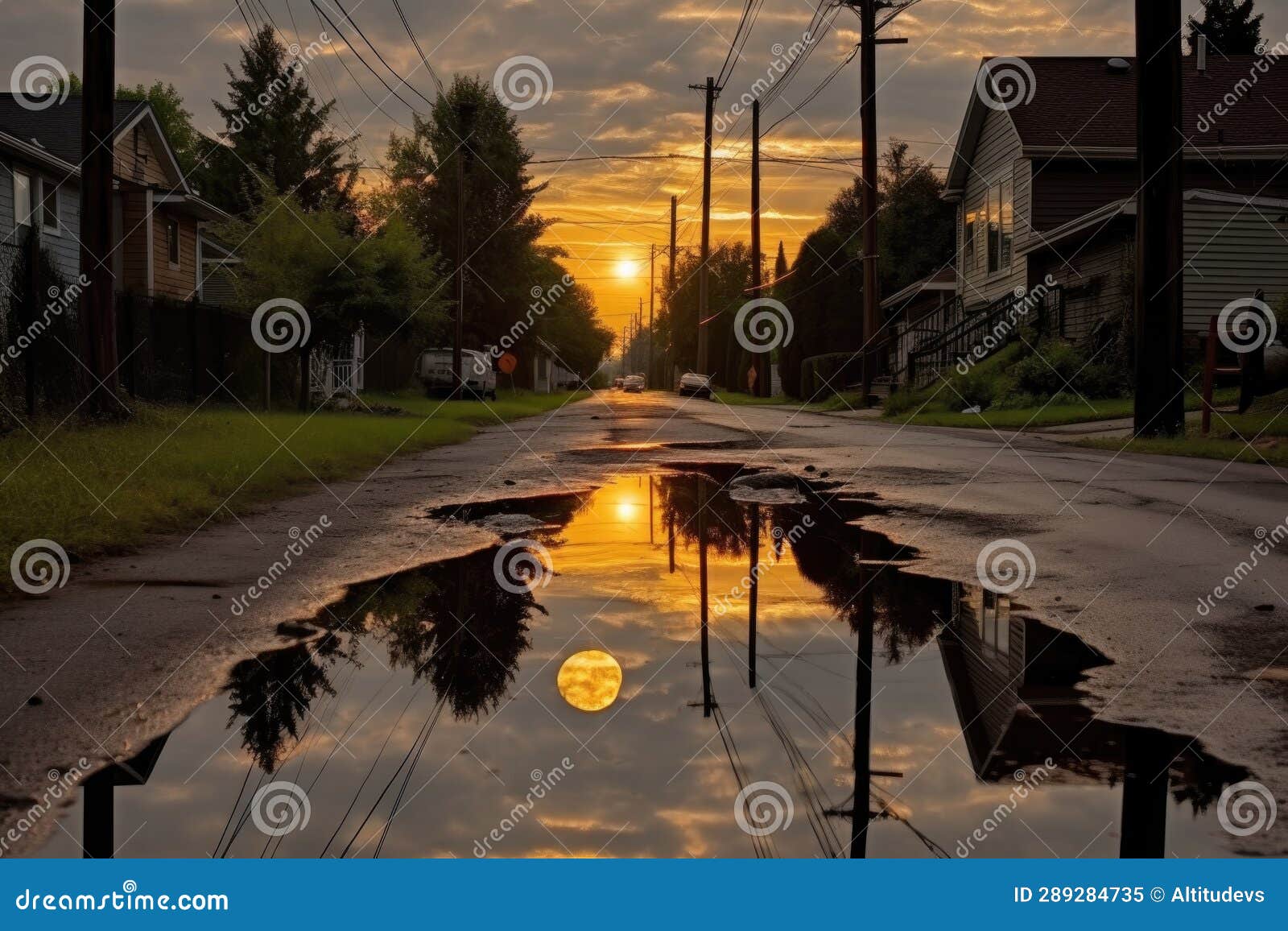 Partial Eclipse Mirrored in a Puddle after Rain Stock Image - Image of ...