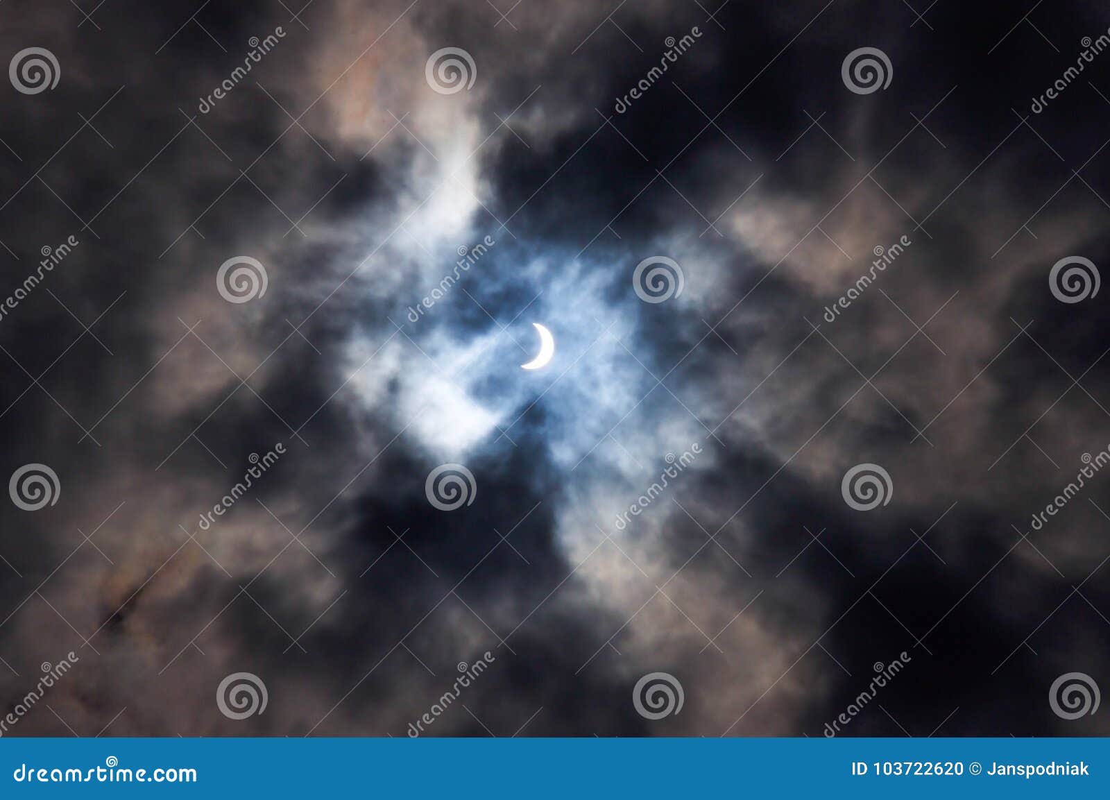 Partial Eclipse of the Sun during the Cloudy Weather Stock Photo ...