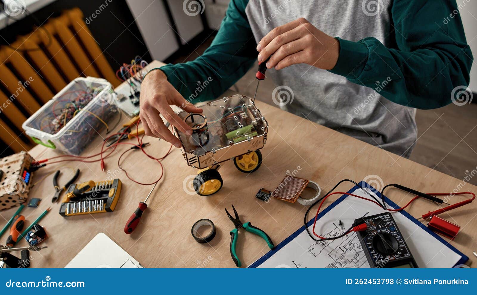 Partial it Engineer Fixing Automated Wheel Robot Stock Photo - Image of ...