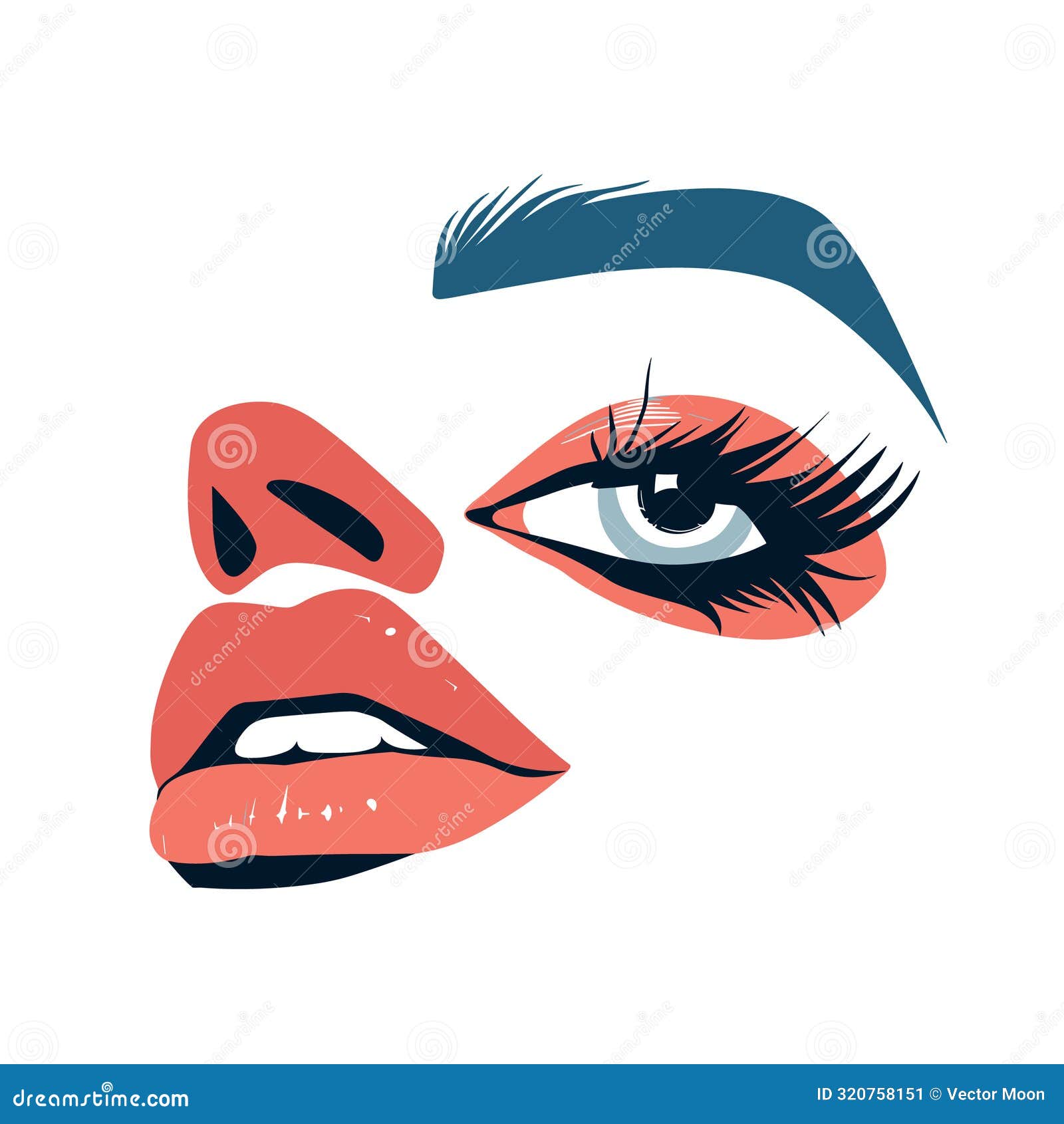 Partial Face Illustration Featuring Exaggerated Features, Red Lips ...