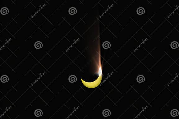 Partial Solar Eclipse on Black Background. Moon Shadow Covered Part of ...