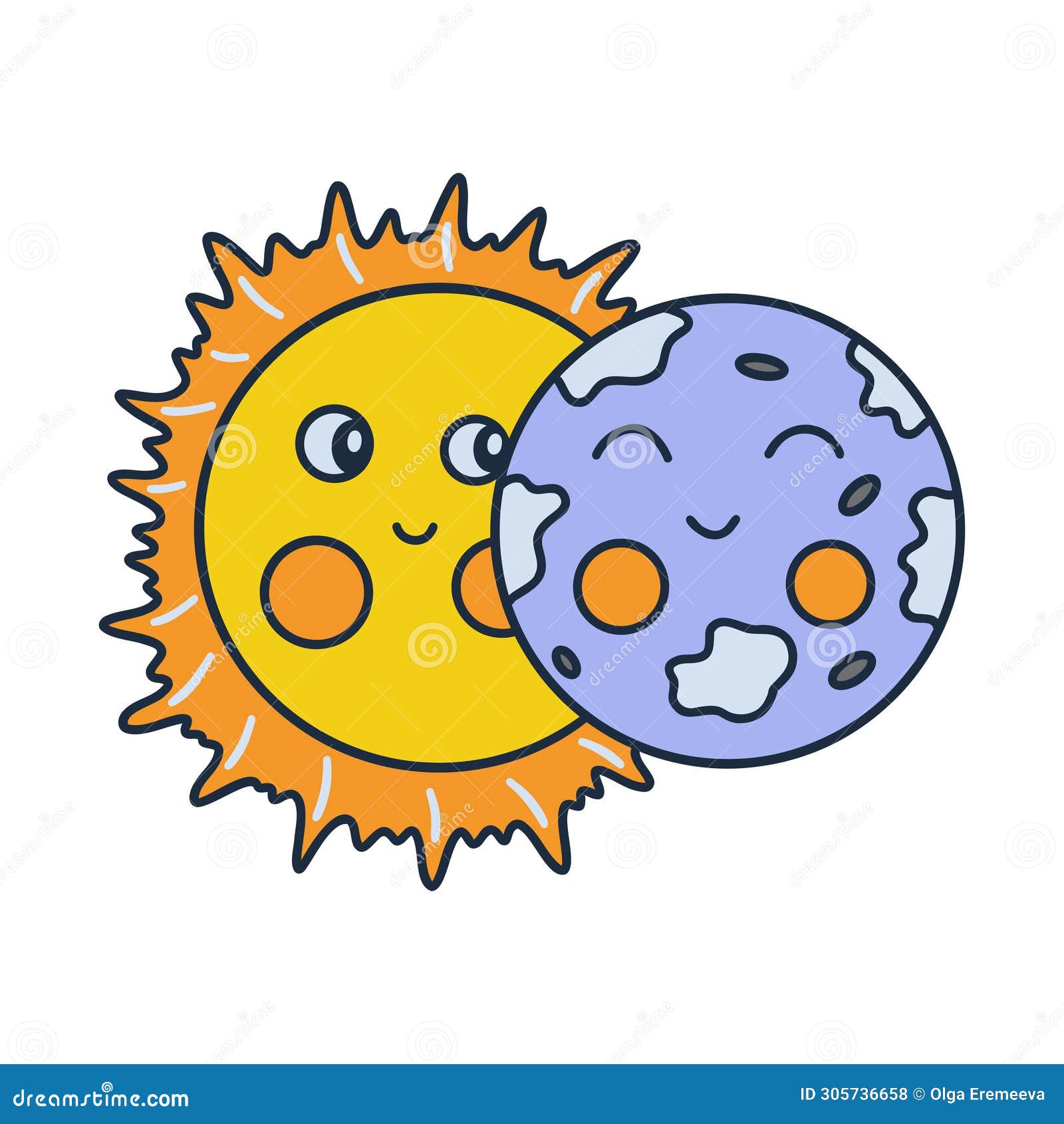 Partial Solar Eclipse, Initial Phase. Hand Drawn Vector Stock ...