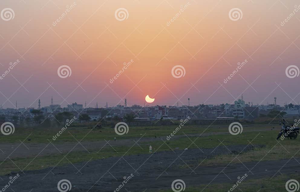 Partial Solar Eclipse 25 October 2022 India Landscape Shot Stock Image ...
