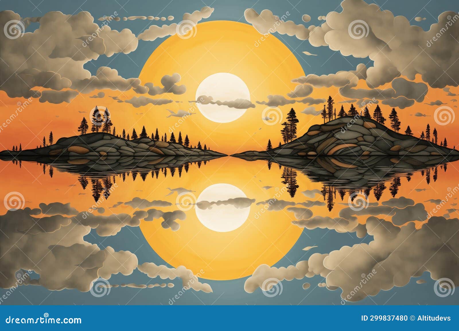 Partial Solar Eclipse Over a Tranquil, Mirror-like Lake Stock Photo ...