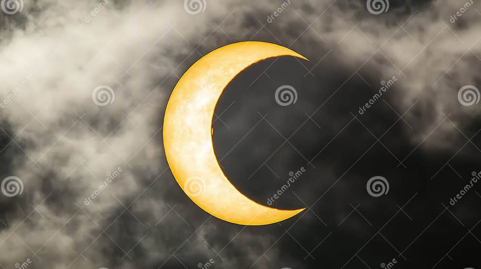 Partial Solar Eclipse Visible through Cloudy Sky Stock Image - Image of ...