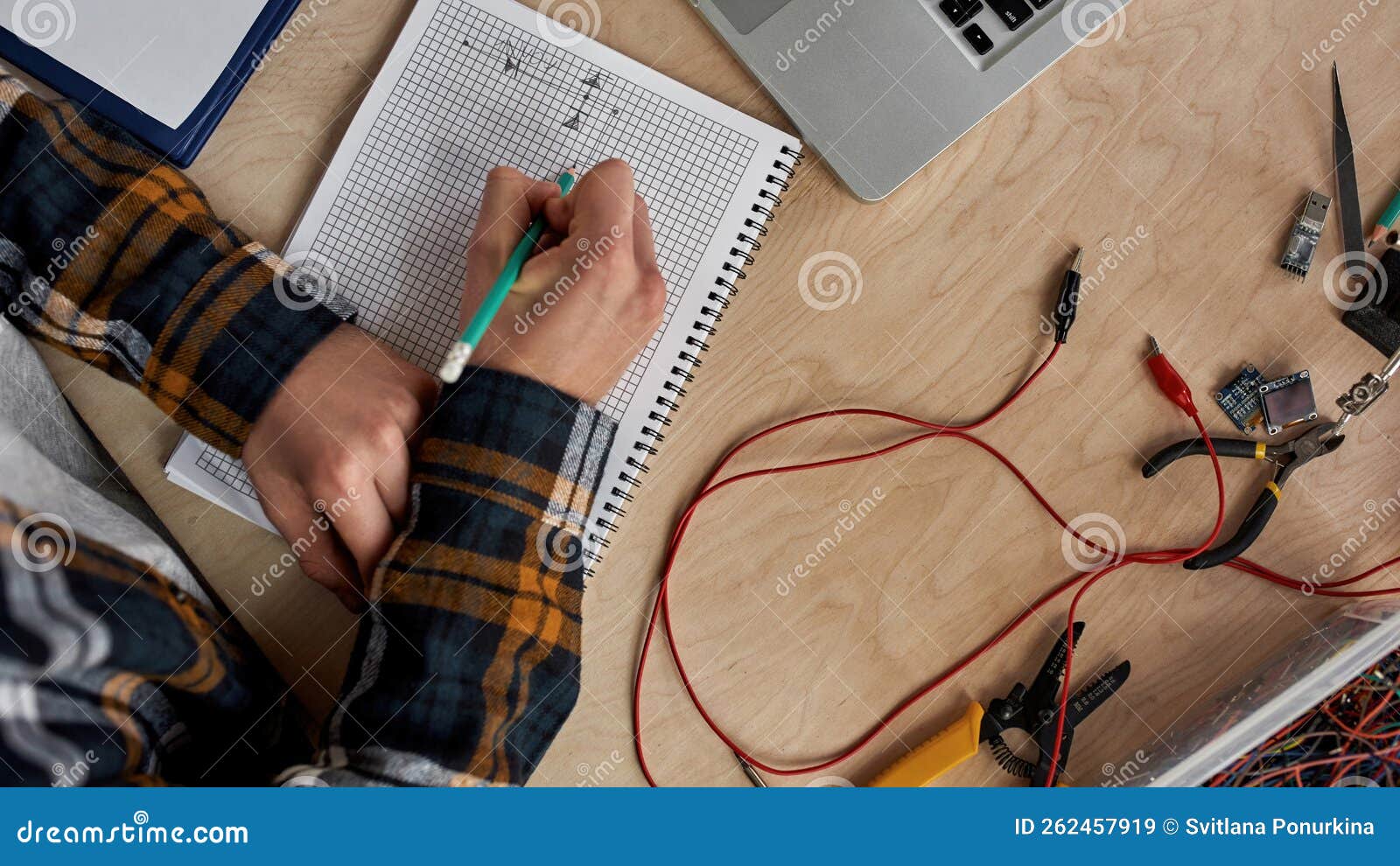 Partial Top of Technician Writing Technical Scheme Stock Image - Image ...