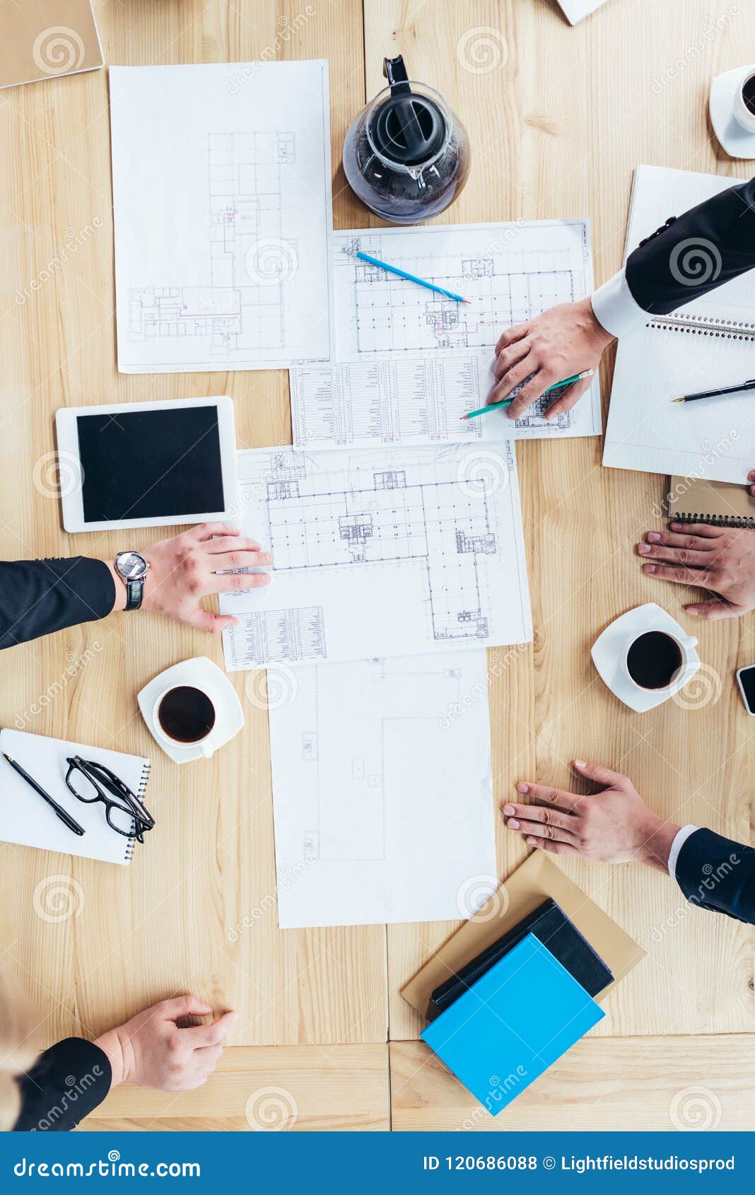 Partial Top View of Businessmen Working Stock Photo - Image of closeup ...