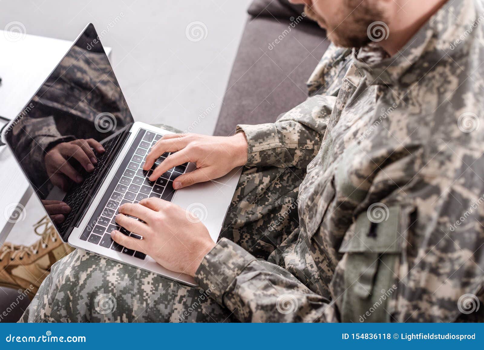 Partial View of Army Soldier Using Laptop Stock Photo - Image of ...