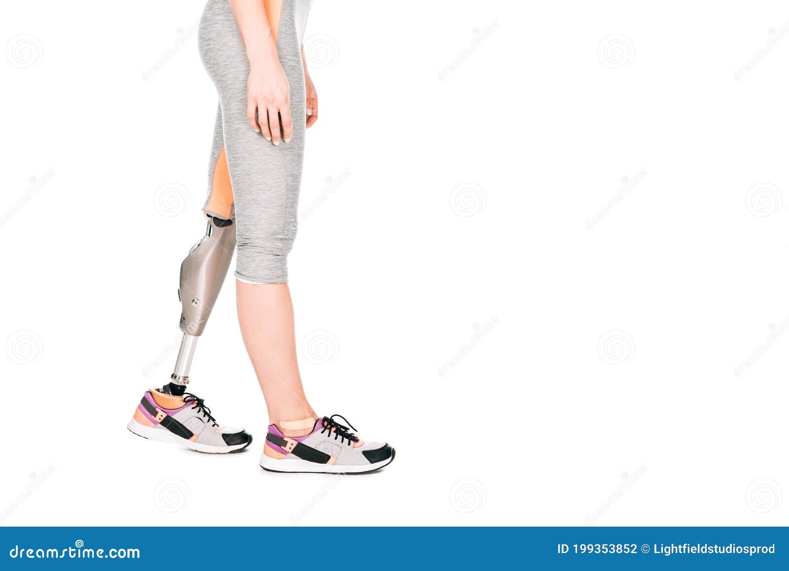 View of Disabled Sportswoman with Prosthetic Leg Isolated on White ...