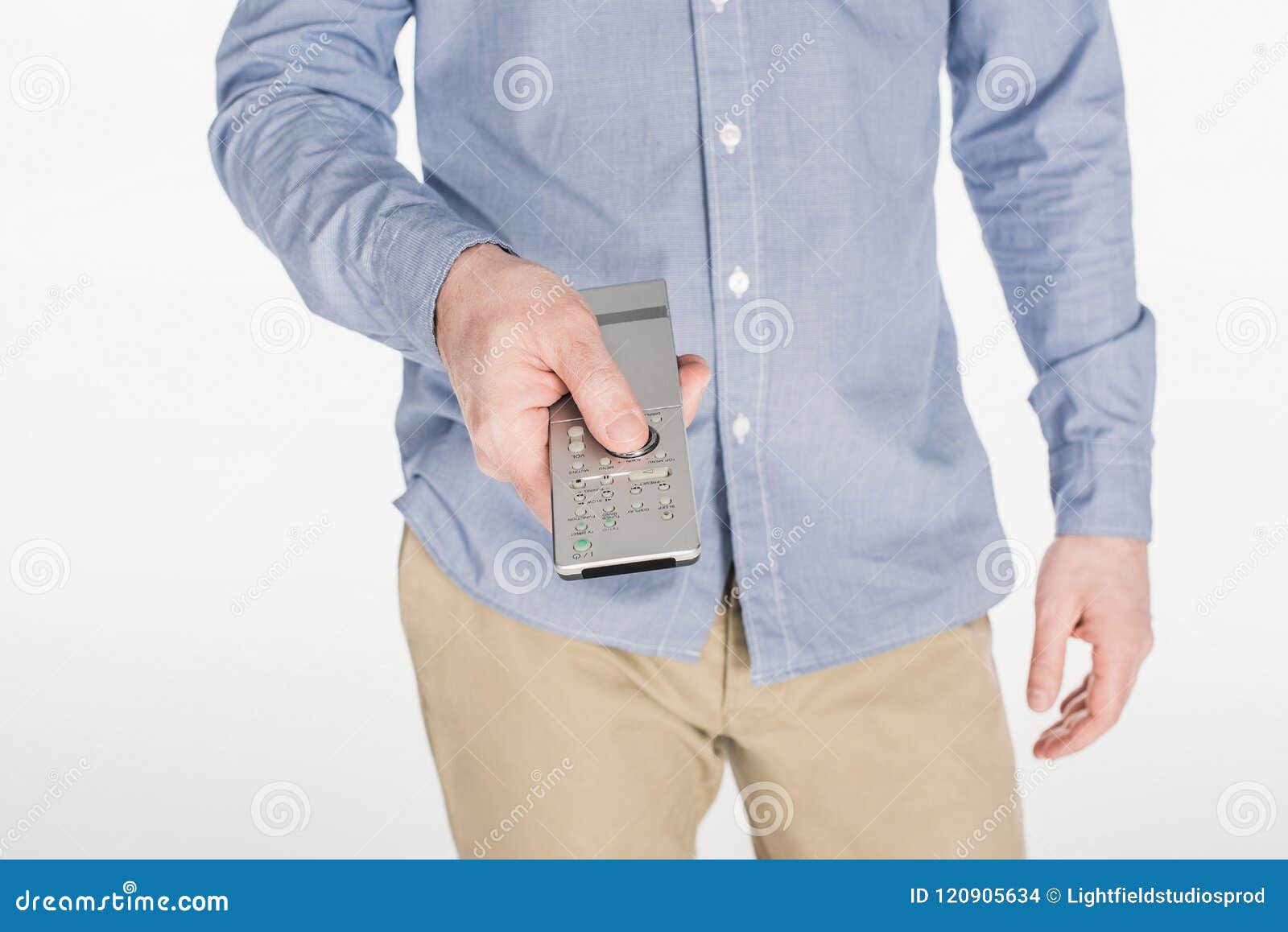 Partial View of Man Holding Remote Control in Hand Stock Photo - Image ...