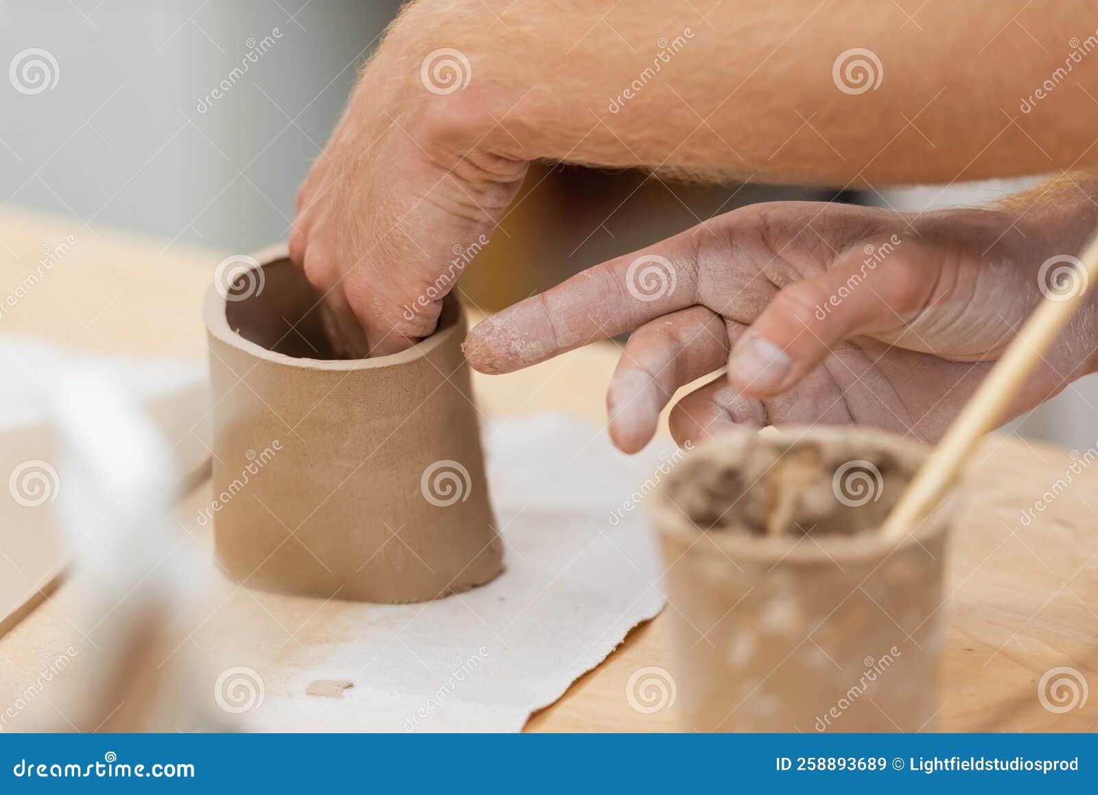 Partial View Man Shaping Clay into Stock Image - Image of hands, hobby ...