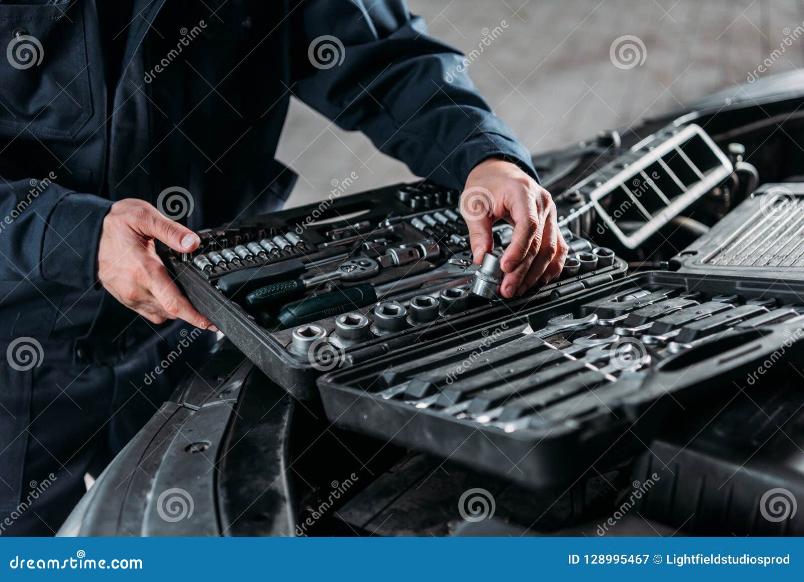 Partial View of Mechanic with Tool Case in Auto Stock Image - Image of ...