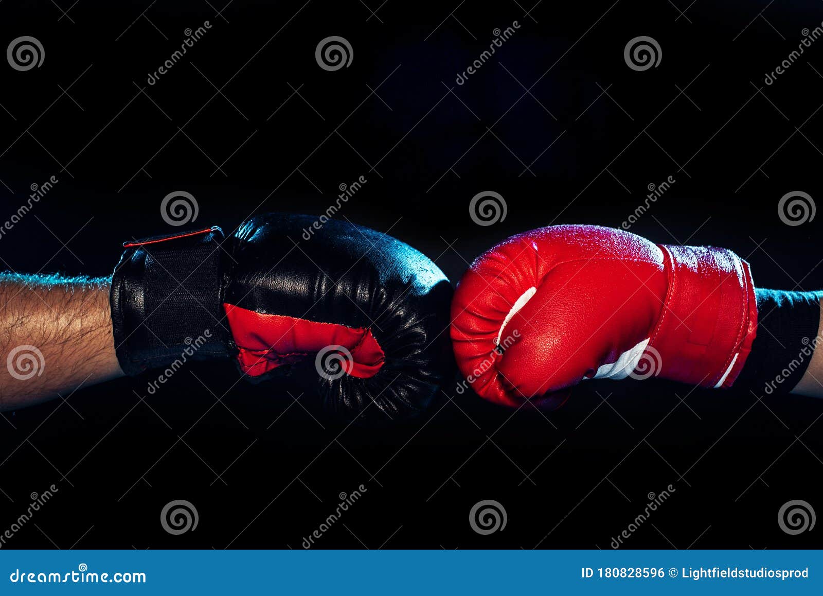 Partial View of Two Boxers in Boxing Gloves Touching Hands on Black ...