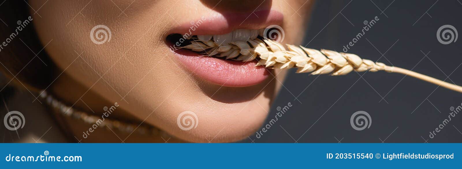 Partial View of Woman Biting Wheat Stock Photo - Image of wheat, bite ...