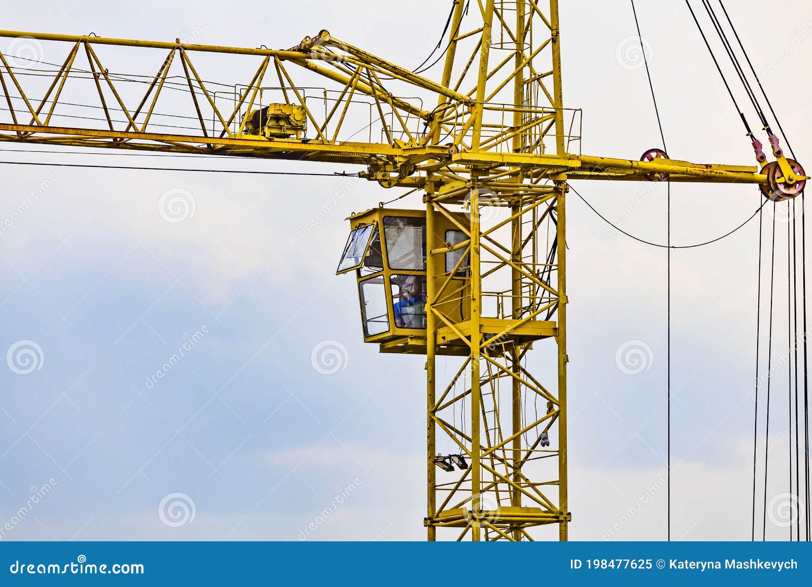 Partial View of a Yellow Tower Construction Crane - Operating Cabin ...
