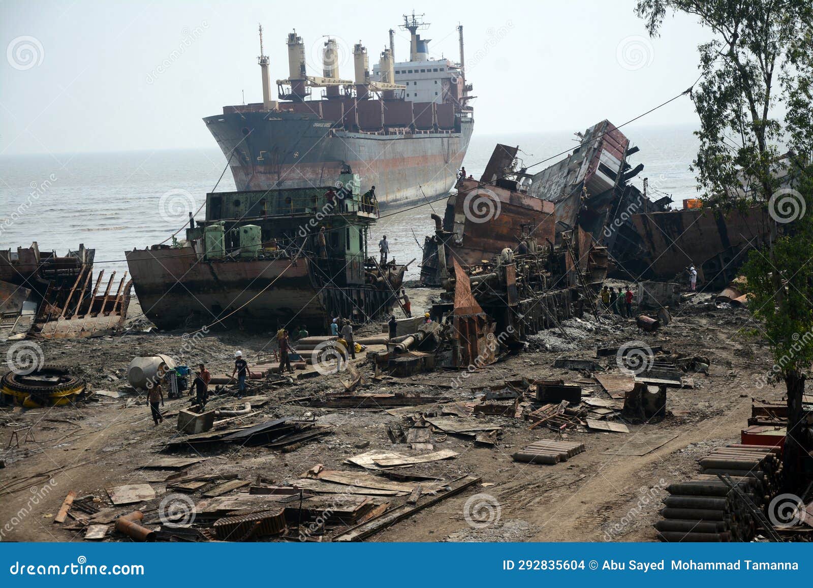 Partially Broken Down Ocean Ships at a Shipbreaking Yard. Inside of ...