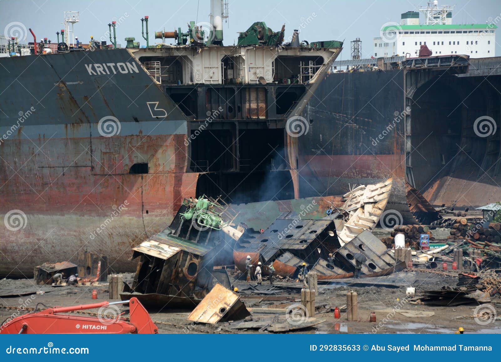 Partially Broken Down Ocean Ships at a Shipbreaking Yard. Inside of ...