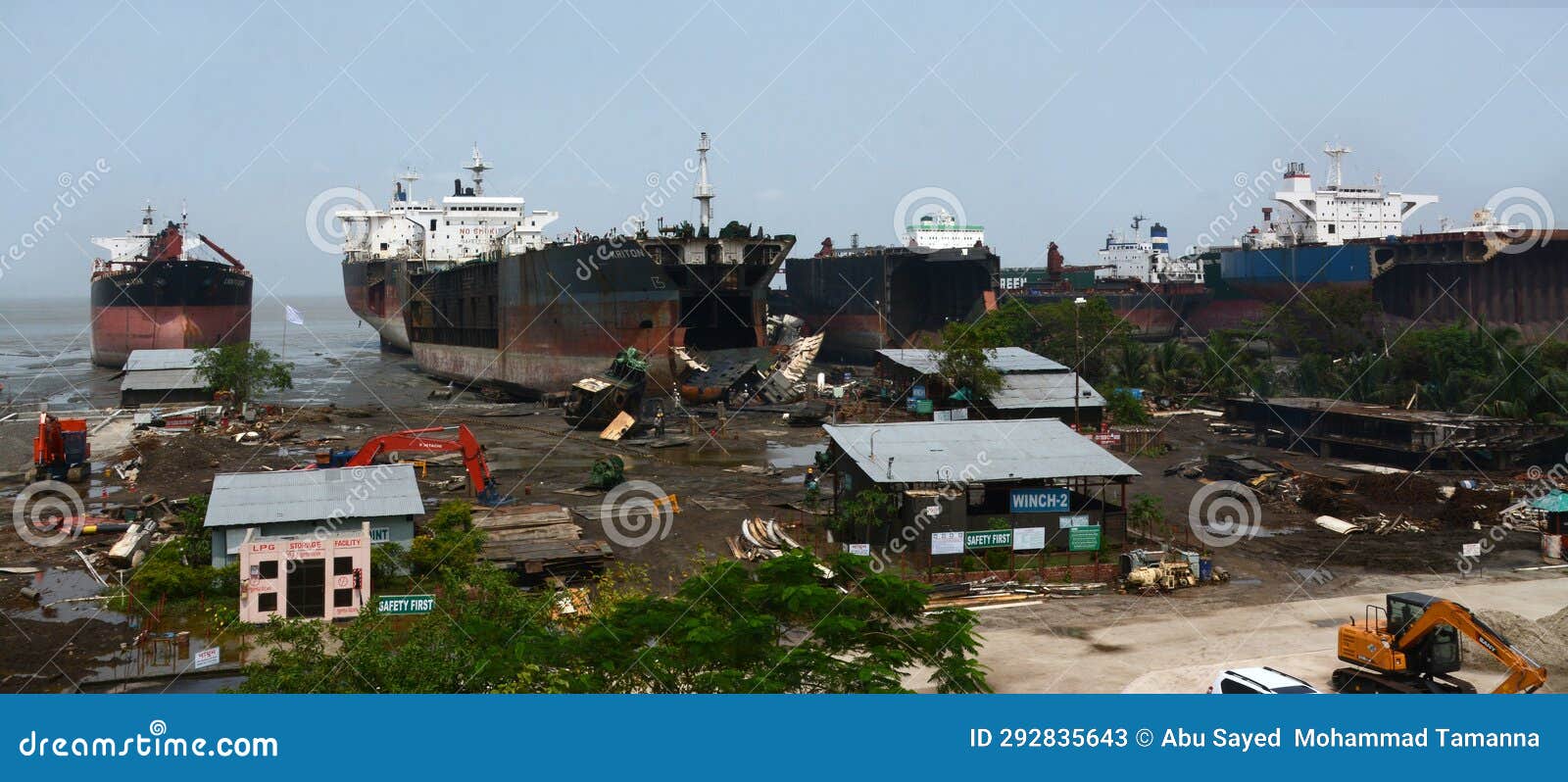 Partially Broken Down Ocean Ships at a Shipbreaking Yard. Inside of ...
