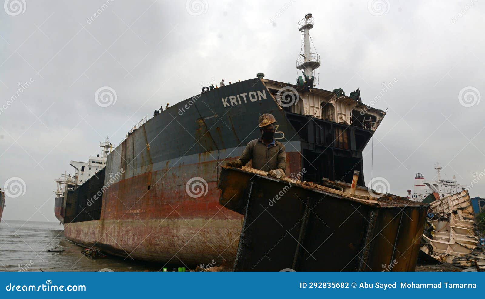 Partially Broken Down Ocean Ships at a Shipbreaking Yard. Inside of ...
