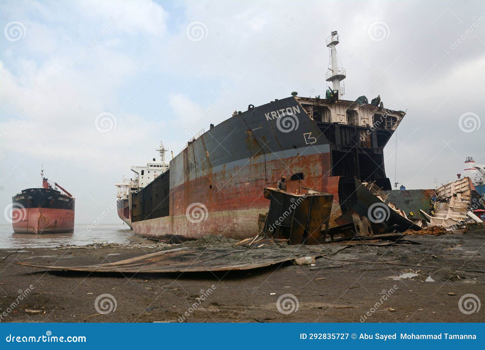 Partially Broken Down Ocean Ships at a Shipbreaking Yard. Inside of ...