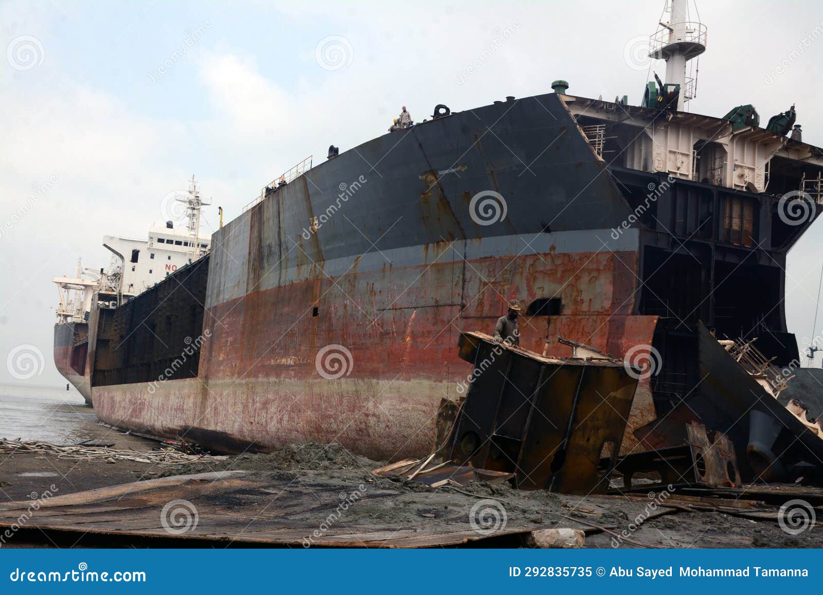 Partially Broken Down Ocean Ships at a Shipbreaking Yard. Inside of ...