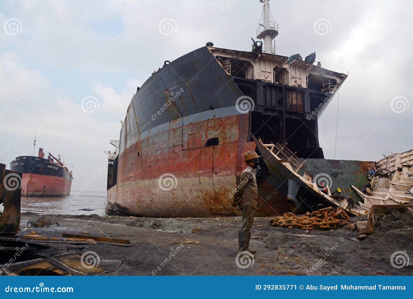 Partially Broken Down Ocean Ships at a Shipbreaking Yard. Inside of ...