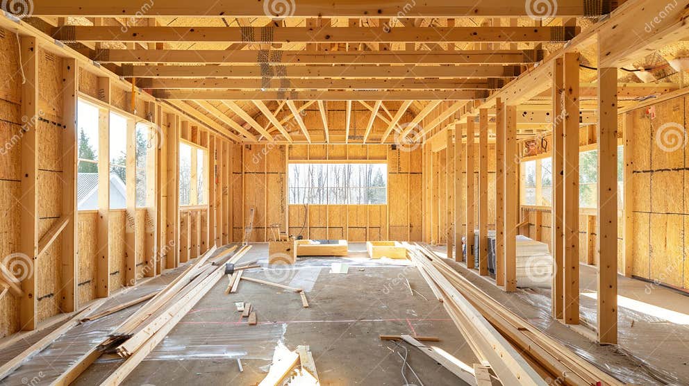 A Partially Built Structure with Exposed Beams and Workers Stock ...