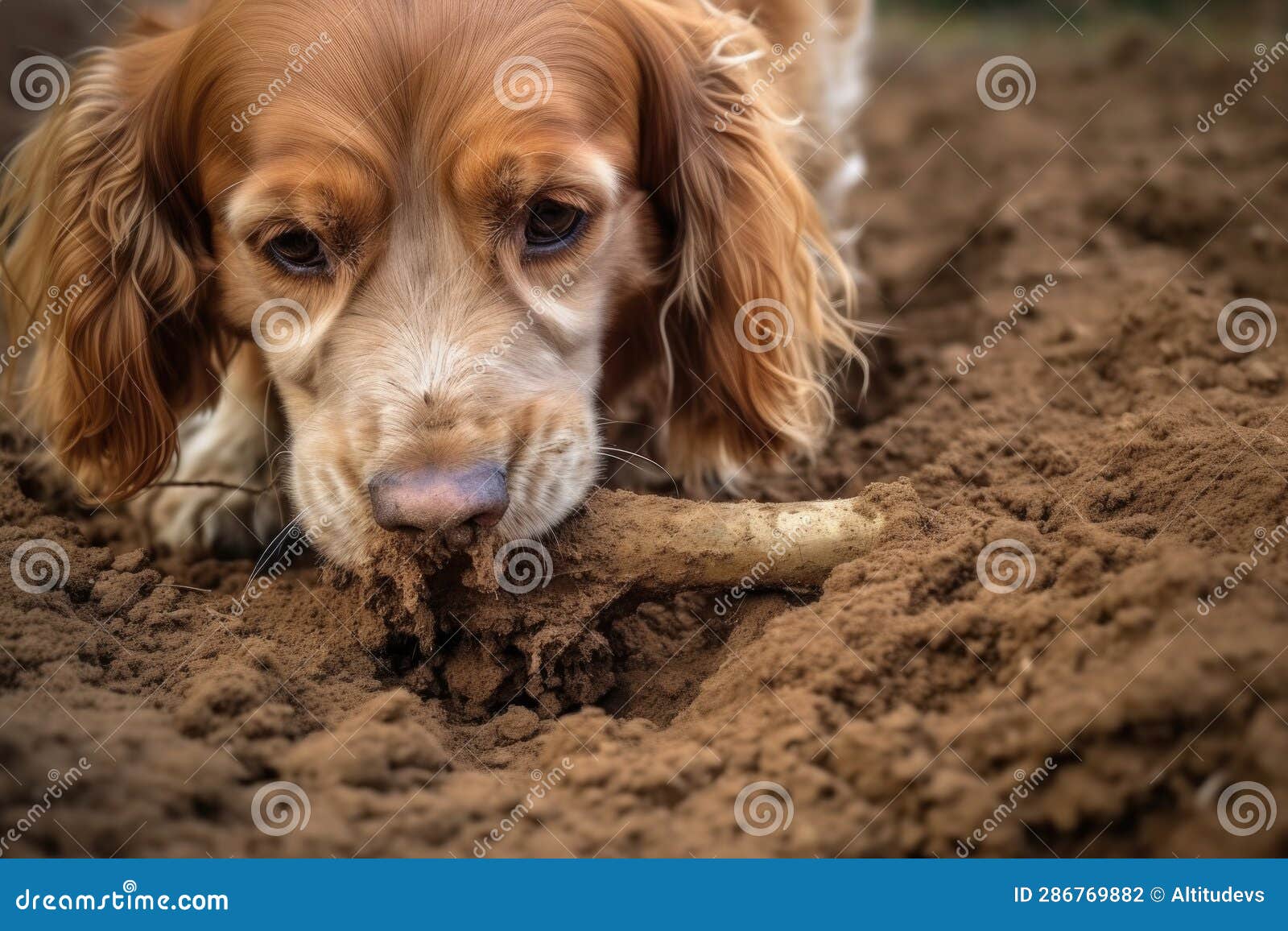 Partially Buried Dog Bone Being Dug Up by Dog Stock Photo - Image of ...