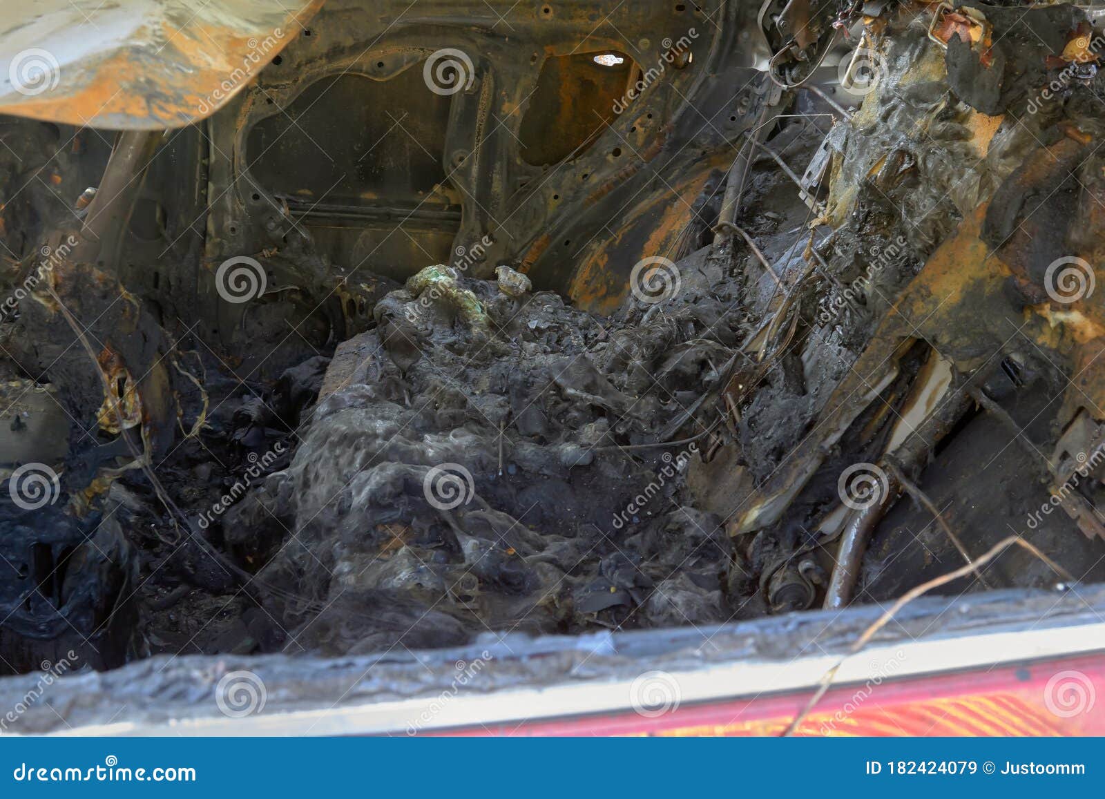 Partially Burned Down Parts of the Car Stock Image - Image of iron ...