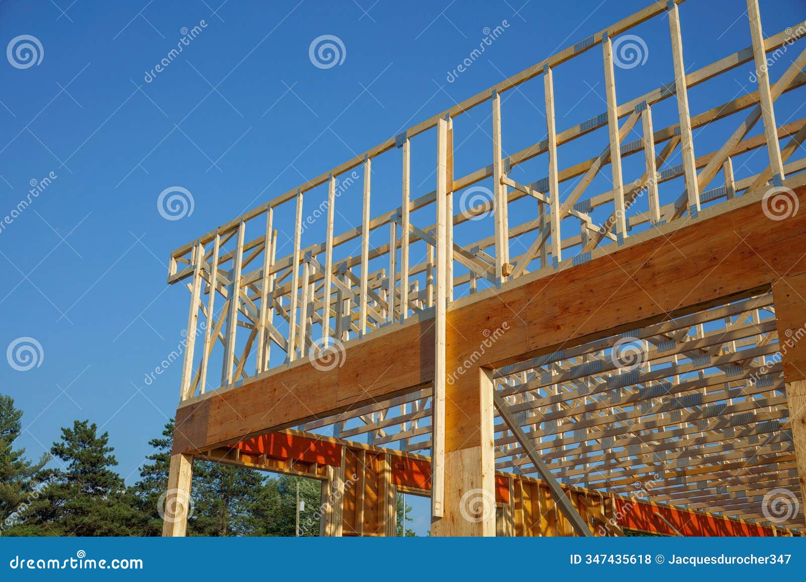 Wooden House Frame Under Construction Stock Photo - Image of ...