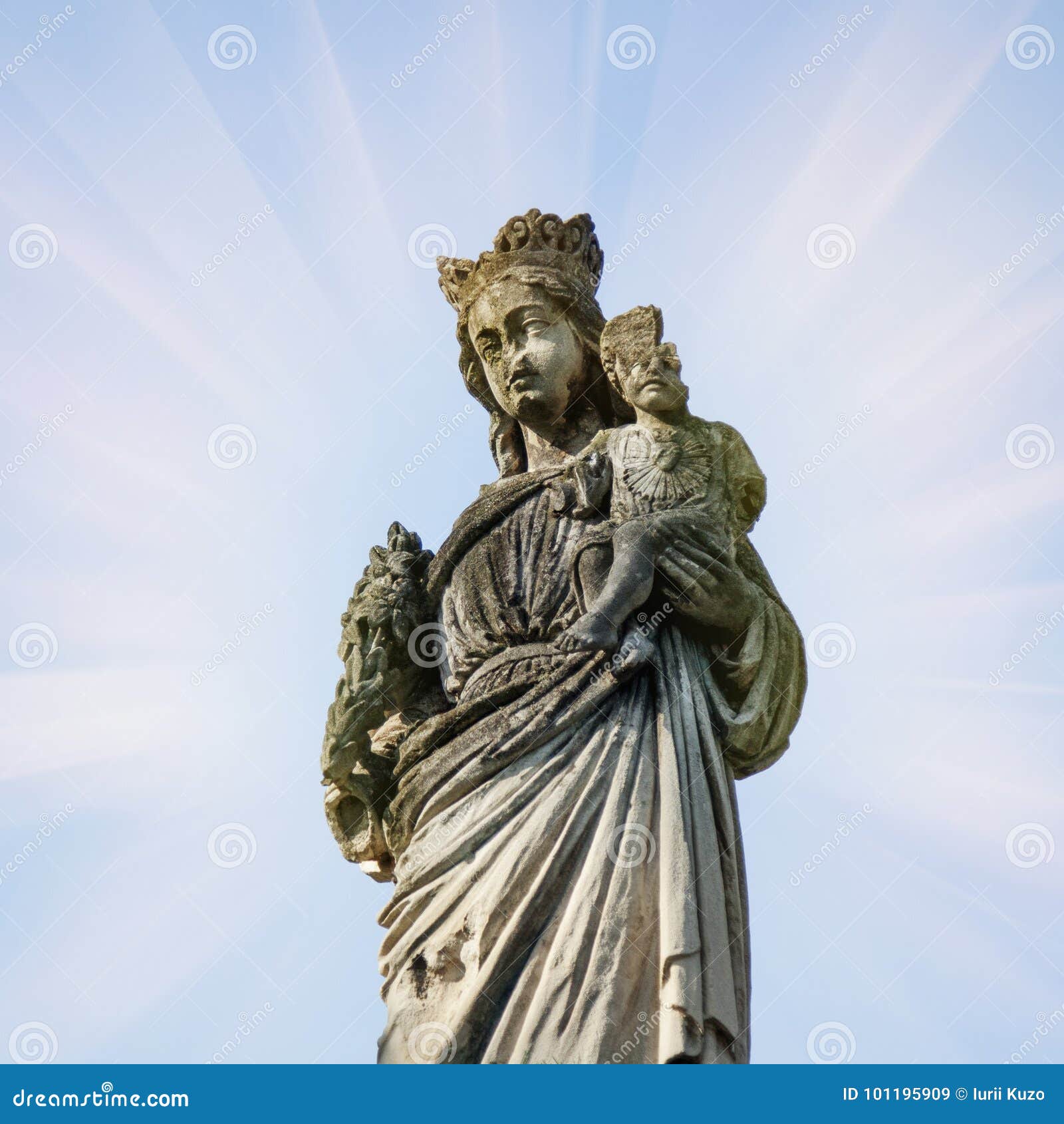 Partially Destroyed Ancient Statue of the Virgin Mary with the B Stock ...