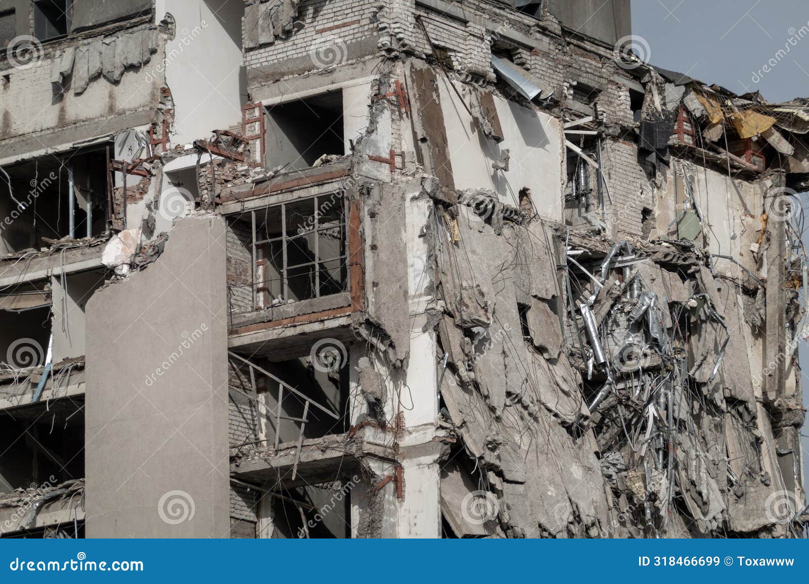 Partially Destroyed Building with Exposed Structure and Debris Stock ...