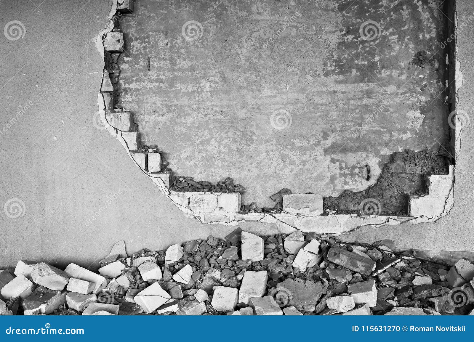 Partially Destroyed Wall Inside an Industrial Building Under Demolition ...