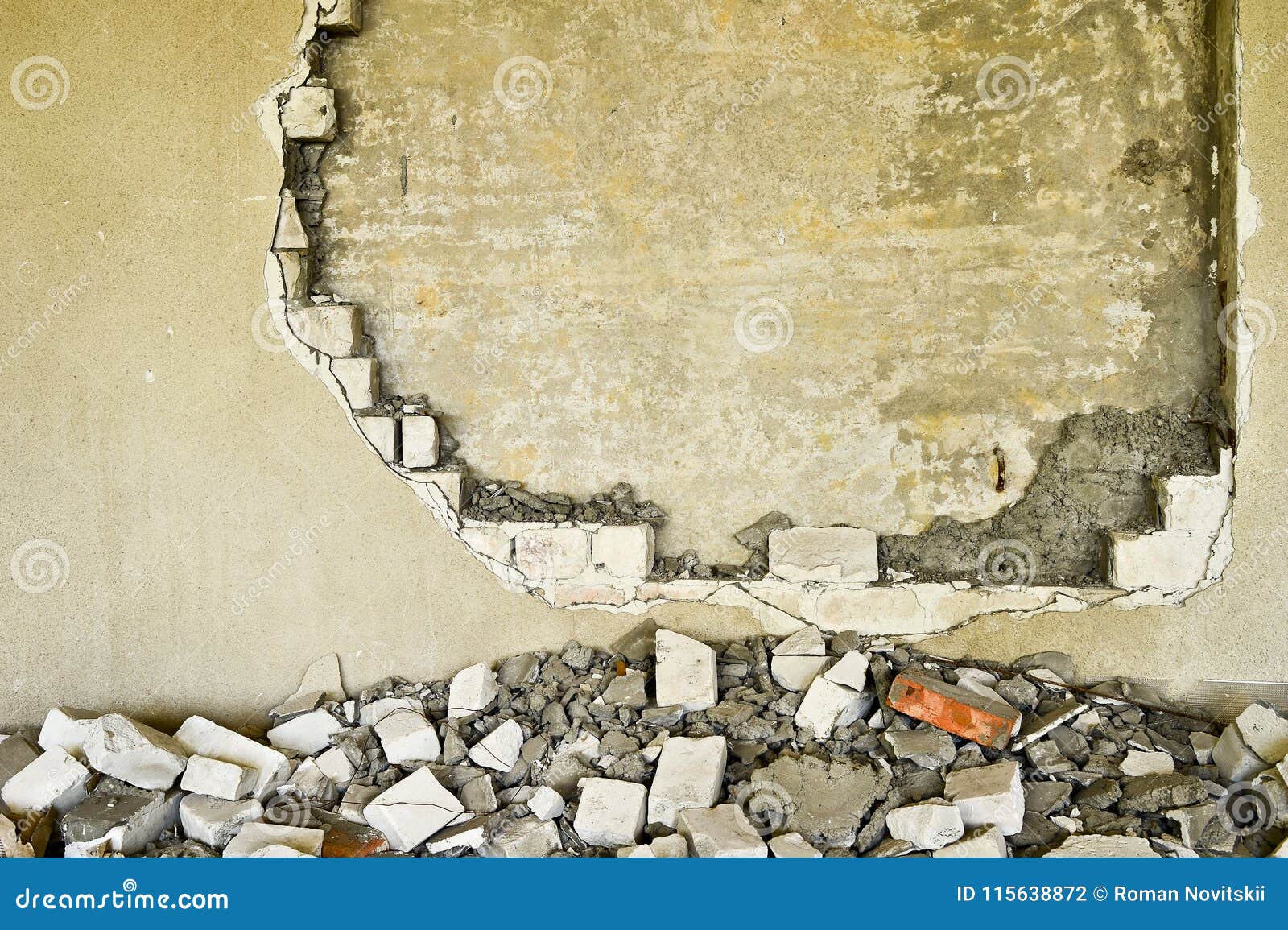 Partially Destroyed Wall Inside an Industrial Building Under Demolition ...