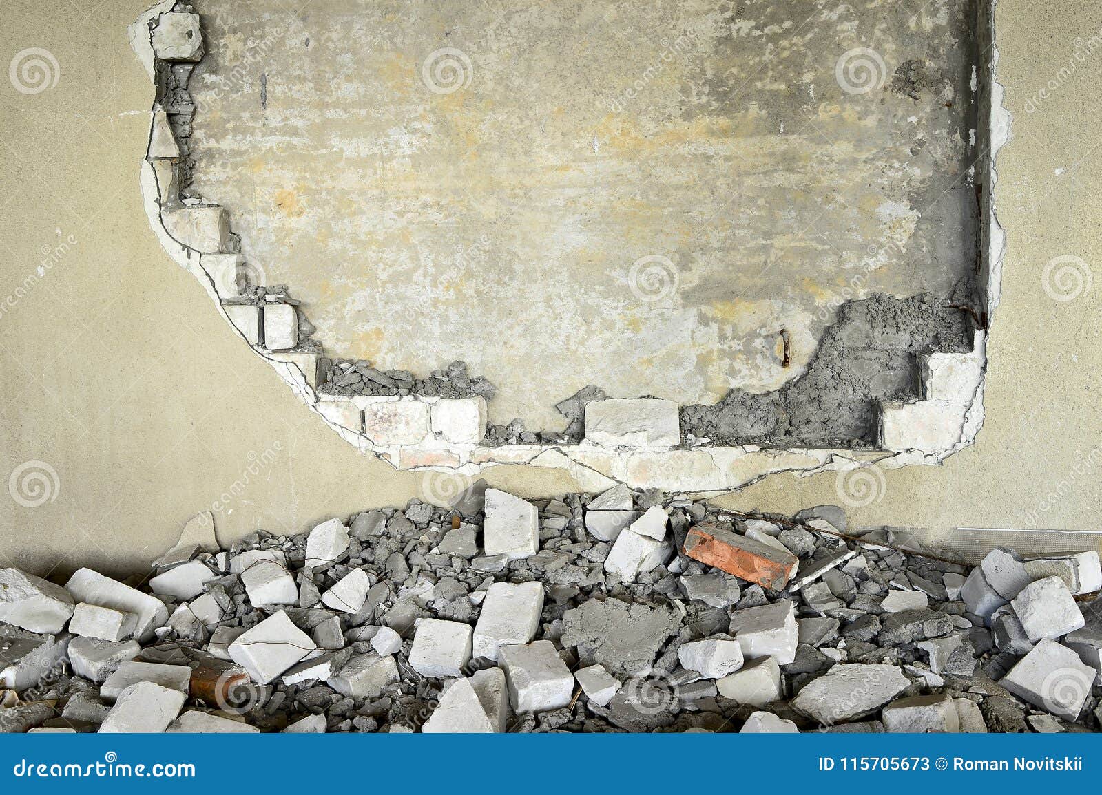 Partially Destroyed Wall Inside an Industrial Building Under Demolition ...
