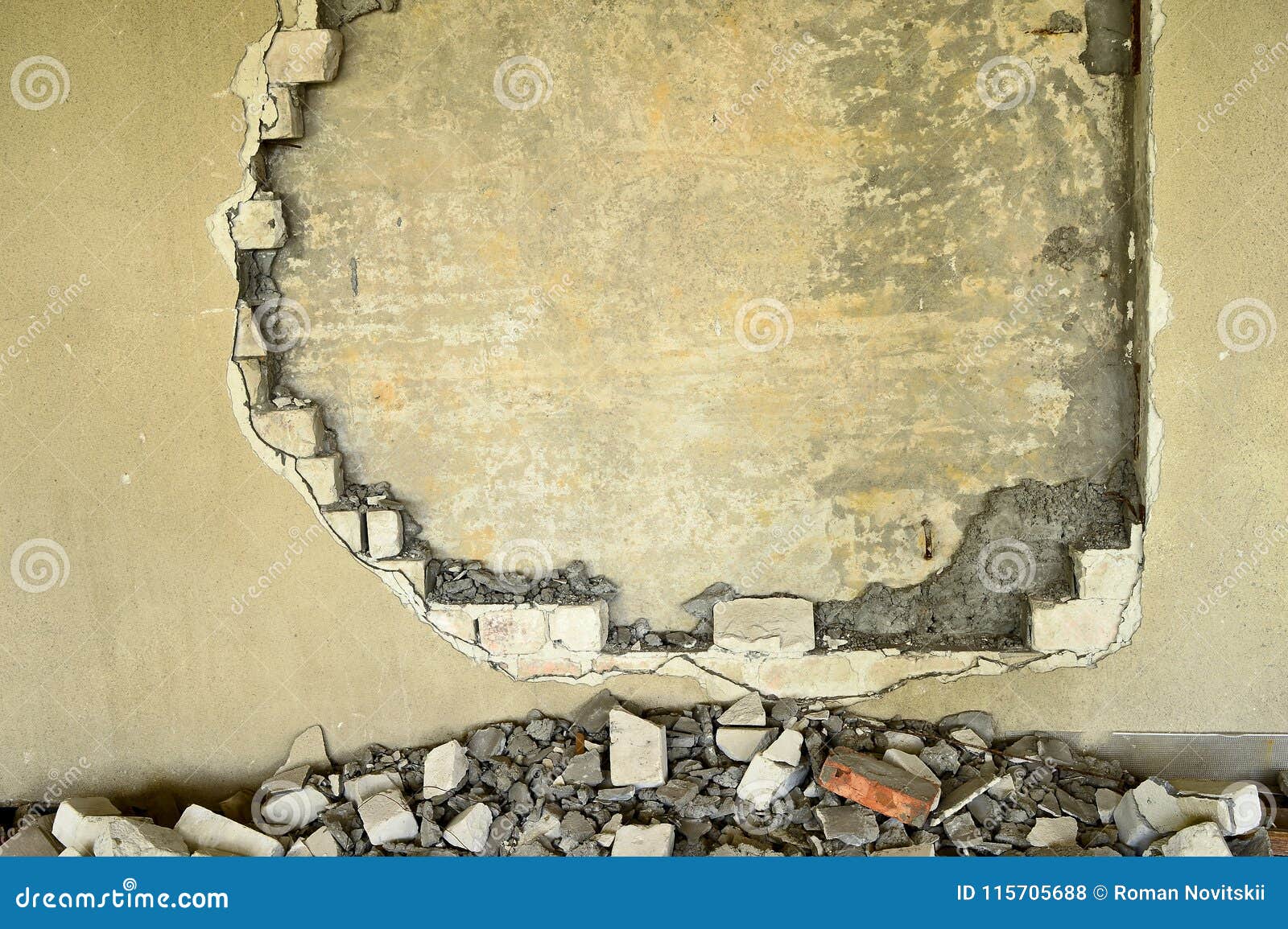 Partially Destroyed Wall Inside an Industrial Building Under Demolition ...