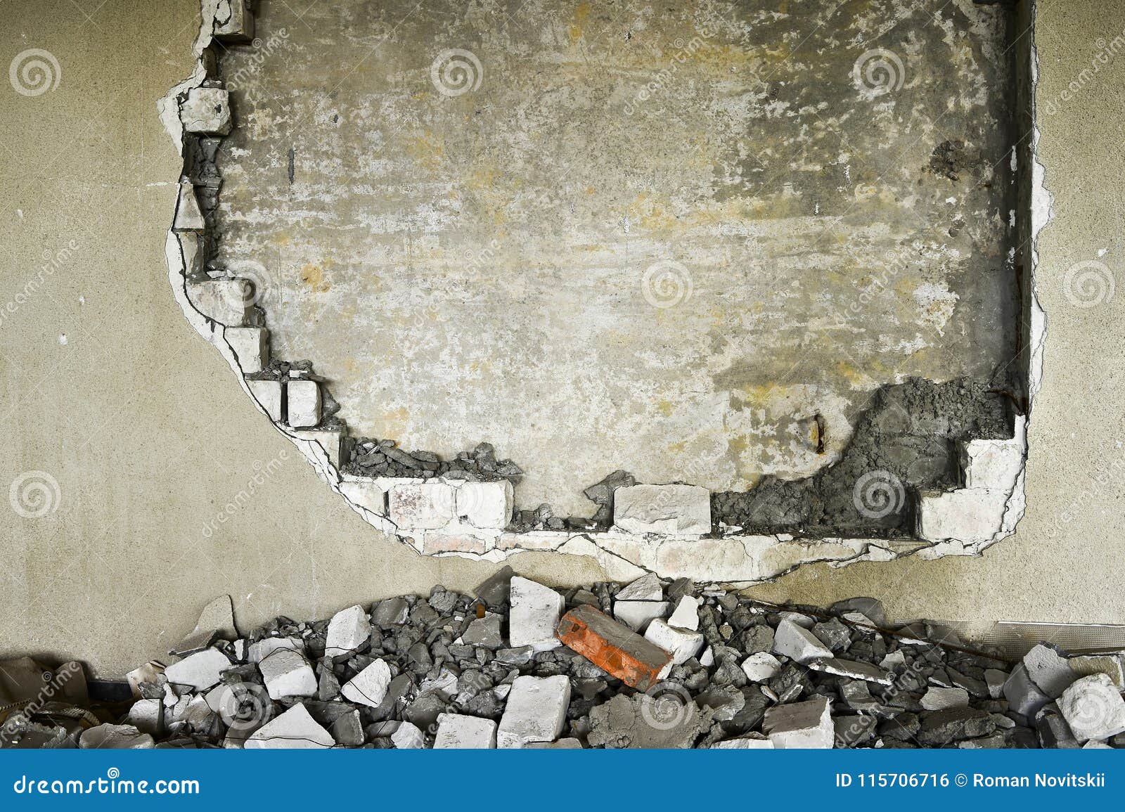Partially Destroyed Wall Inside an Industrial Building Under Demolition ...